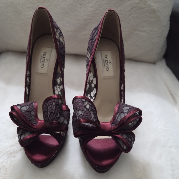 Valentino | Shoes | Rare Authentic Valentino Burgundy Lace Peeptoe ...
